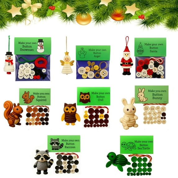 DIY Christmas Button Ornament Making–Fun Holiday Decorations Set, DIY ...