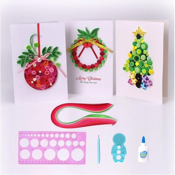 DIY Christmas Card Making Kit with Quilling Tool- Fun Quilling Craft ...