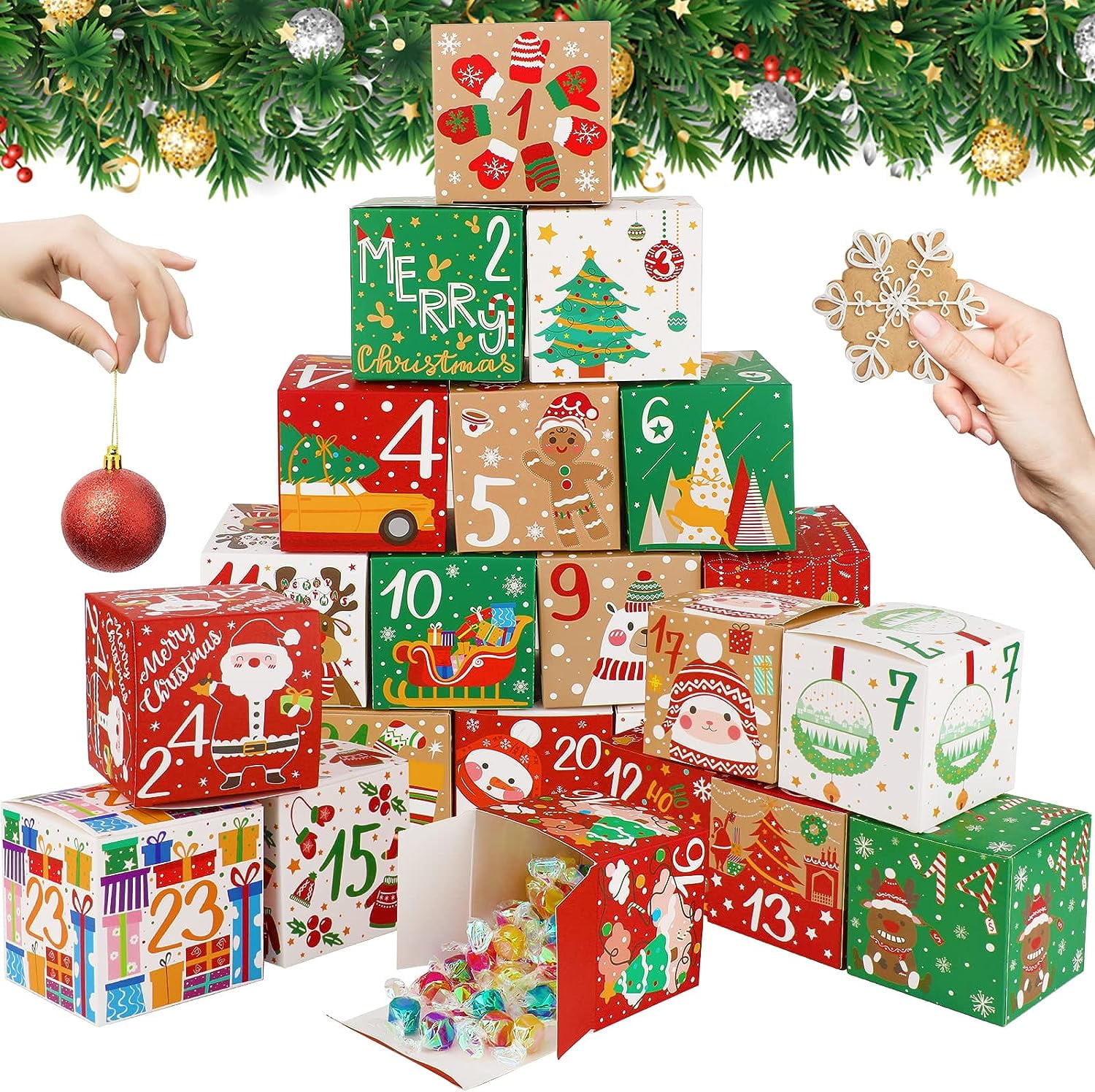 DIY Christmas Countdown Calendar Boxes 24 Days Xmas Advent Gift Boxes ...