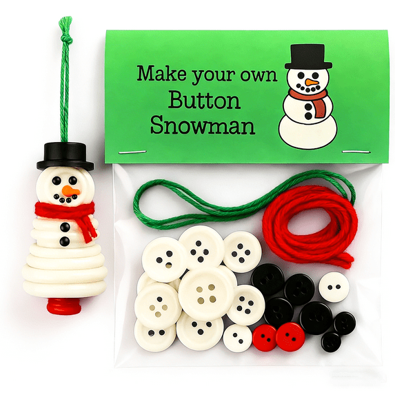 DIY Christmas Ornament Kit, Button Snowman Craft- Stocking Stuffer ...