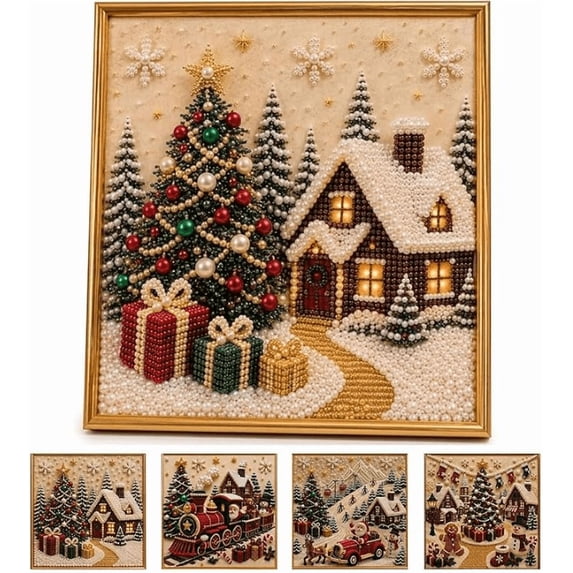 DIY Christmas Pearl Diamond Painting Art Kit with Frame Xmas Gemstone ...