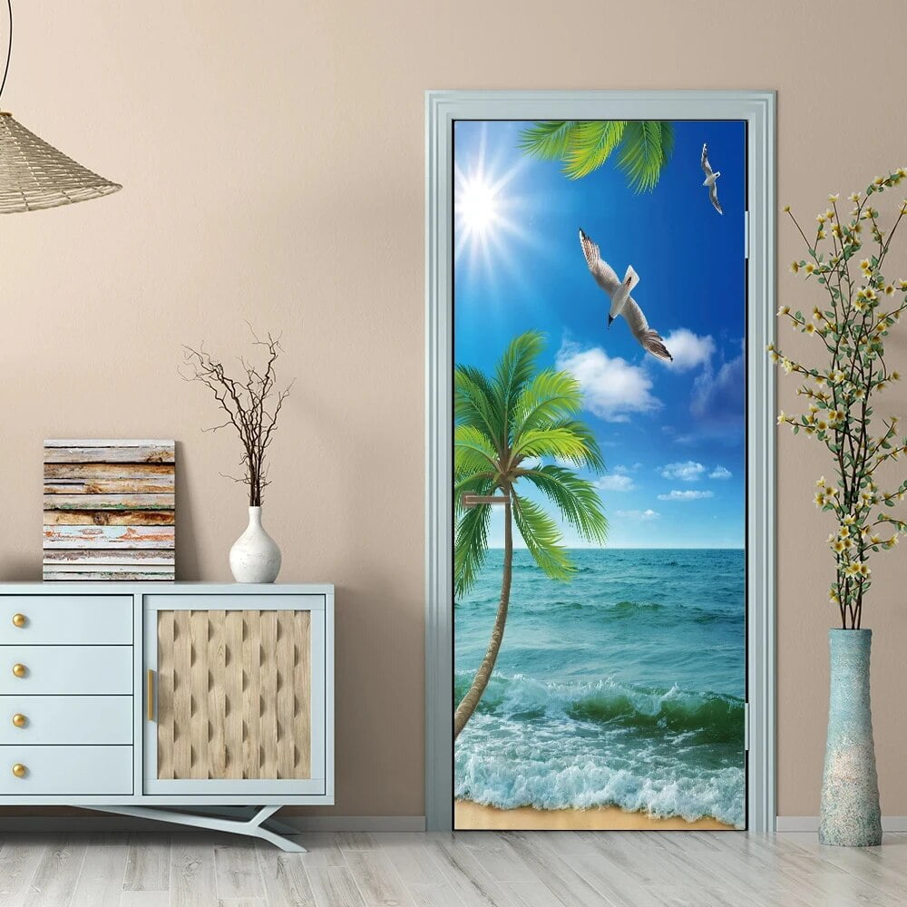 DIY City landscape building door stickers Street wallpaper Living room ...