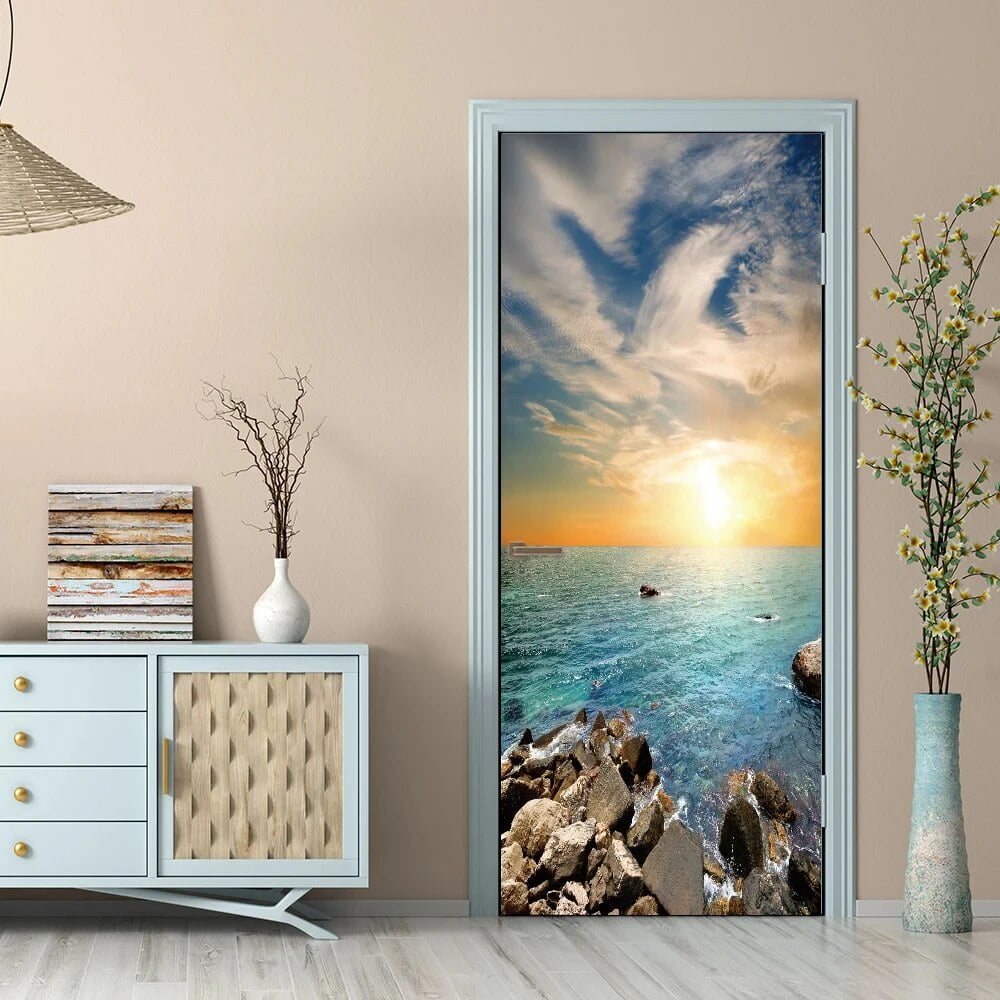 DIY City landscape building door stickers Street wallpaper Living room ...