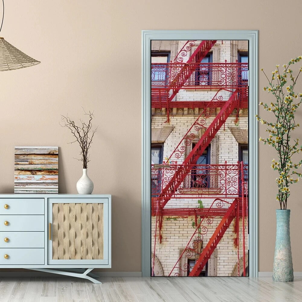 DIY City landscape building door stickers Street wallpaper Living room ...