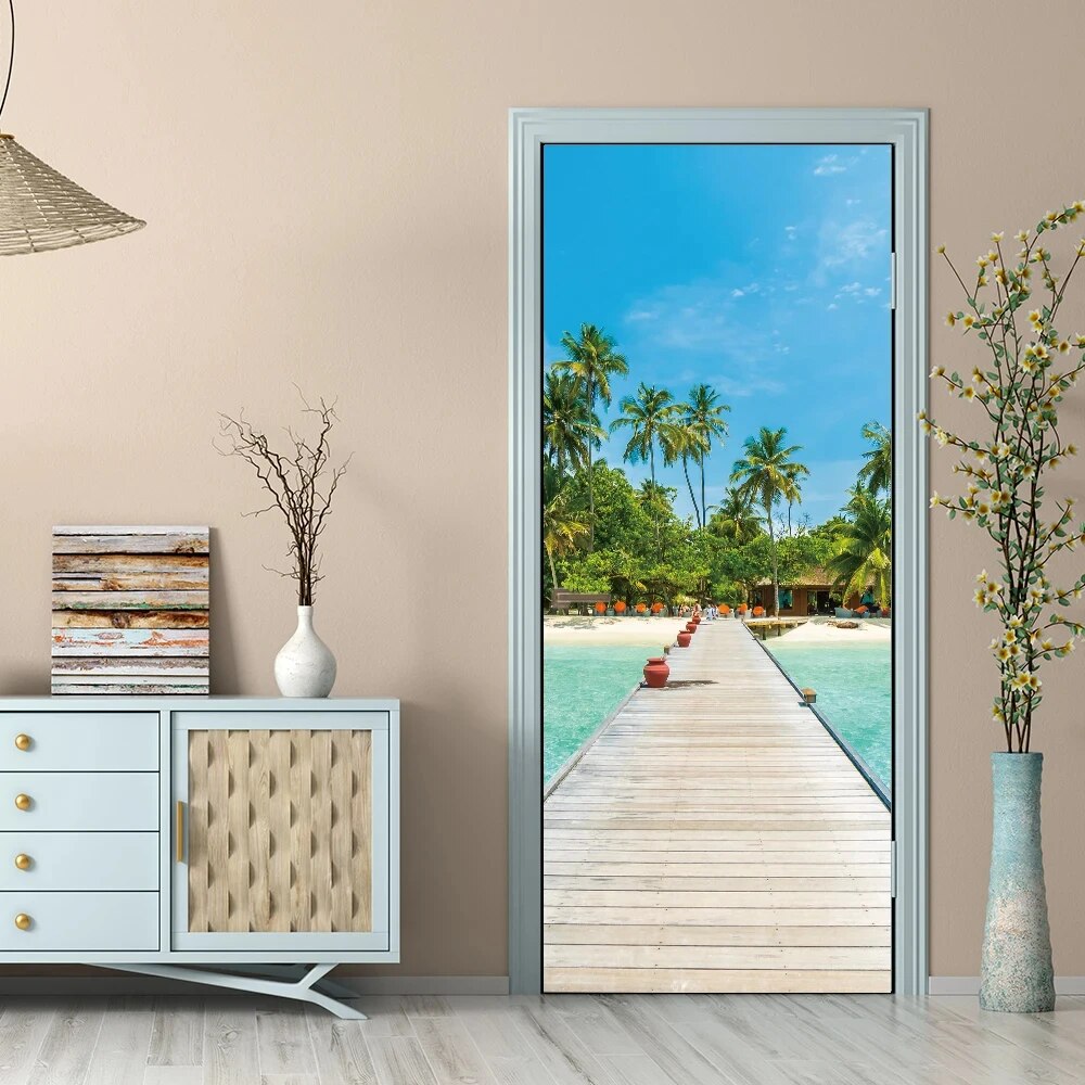 DIY City landscape building door stickers Street wallpaper Living room ...