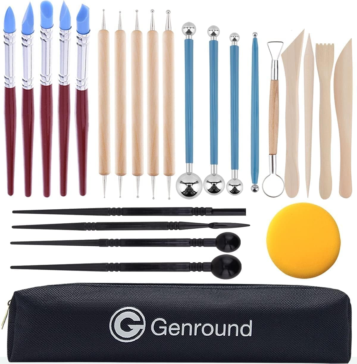 DIY Clay Tools Set, 25 Packs Pottery Tools Kit with Storage Bag, Wooden ...