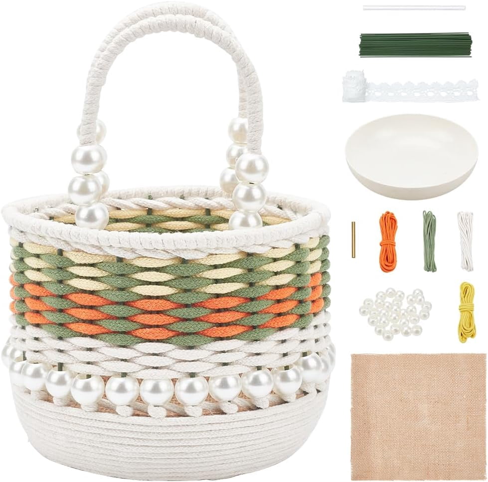 DIY Colorful Basket Making Kit Cotton Cord Flowers Bouquet Basket ...