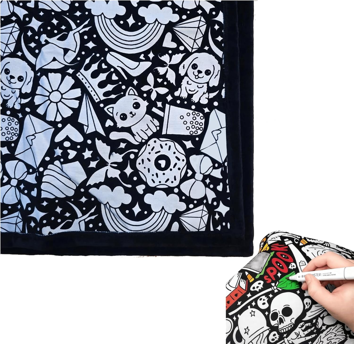 DIY Coloring Blanket 60x50 Inch, Washable Color Your Own Fuzzy Velvet ...