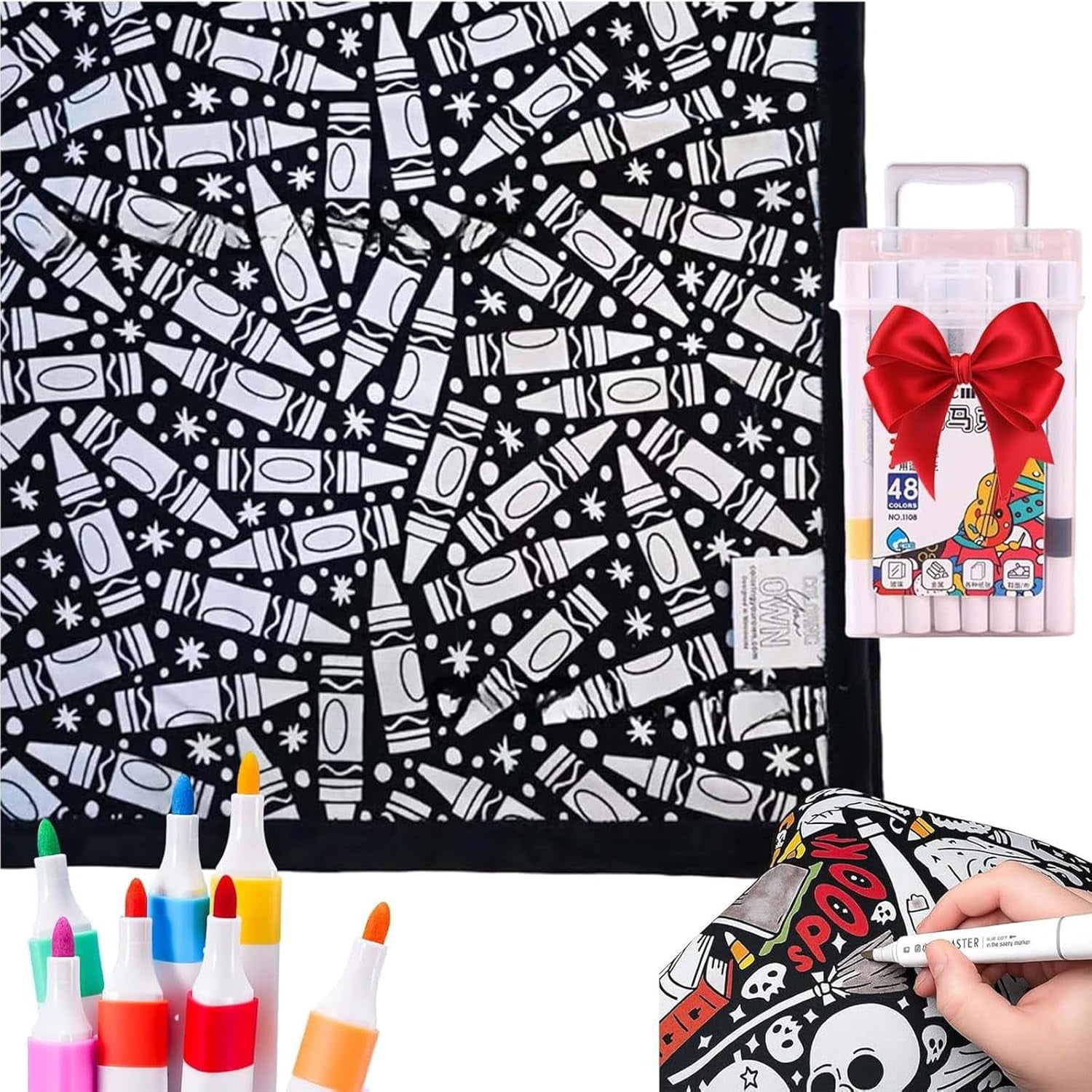 DIY Coloring Blanket with Markers, Halloween Coloring Blankets for ...
