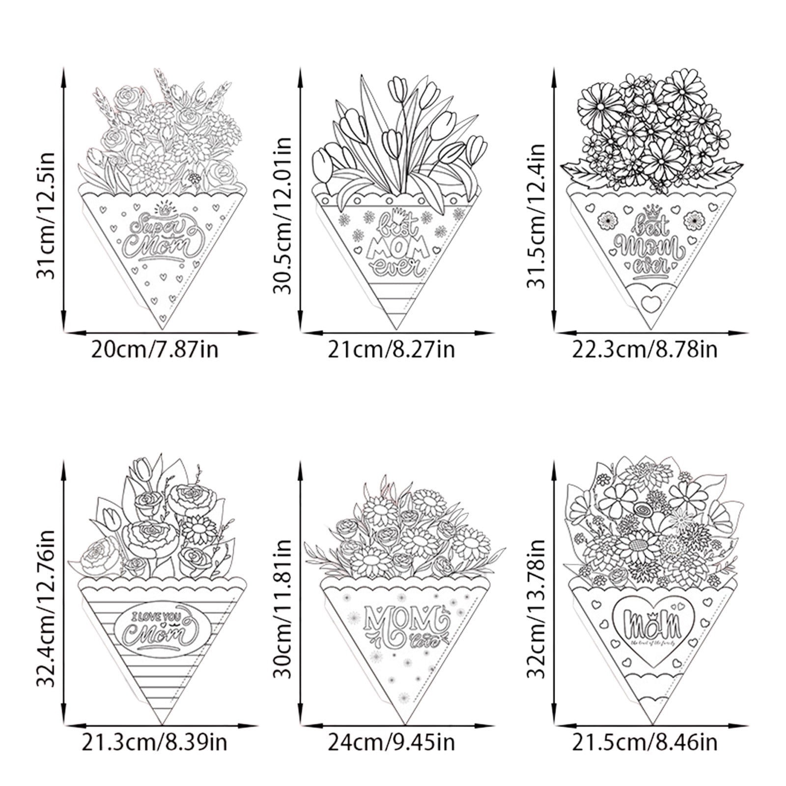 DIY Coloring Cards 6 pcs Color Your Own Mother's Day Bouquet DIY ...