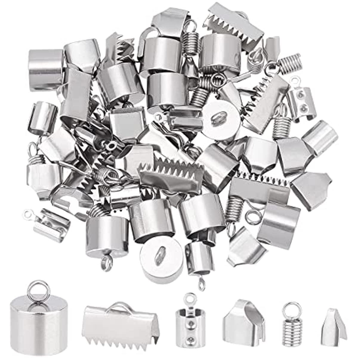 DIY Cord Ends Kit 304 Stainless Steel Cord Ends Ribbon Crimp Ends Metal ...