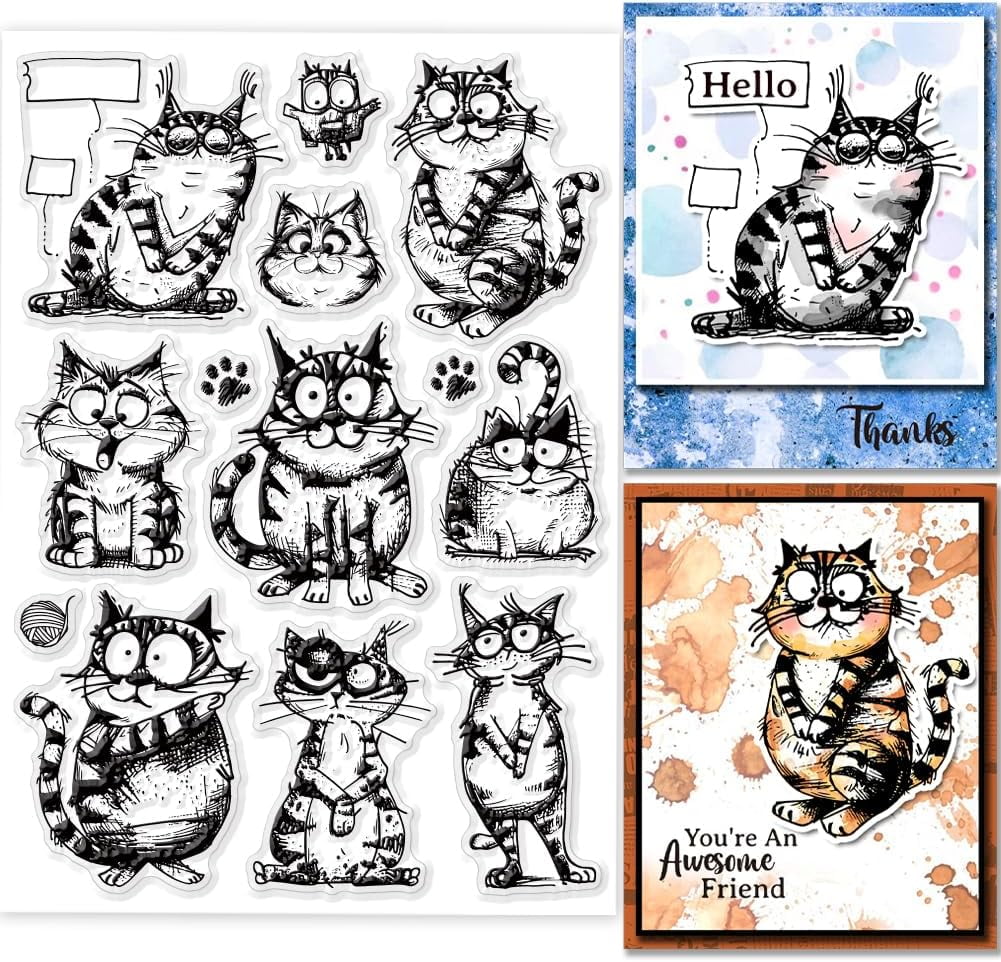 DIY Coy Cat Clear Stamps Funny Cat Silicone Clear Stamp Seals Cartoon ...