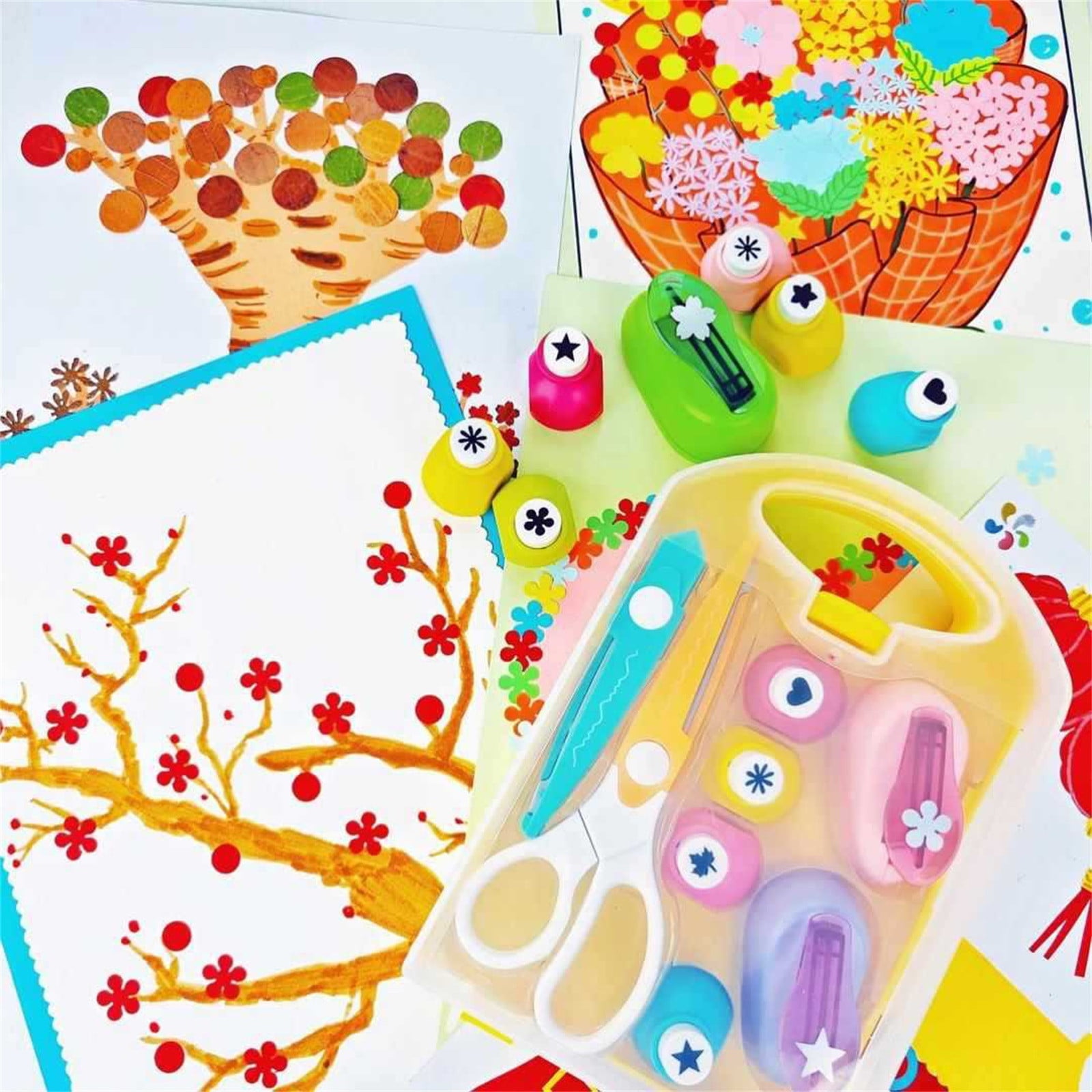 DIY Craft Hole Puncher & Scissors Set - Multi-Shaped Hole Punch Cutters ...