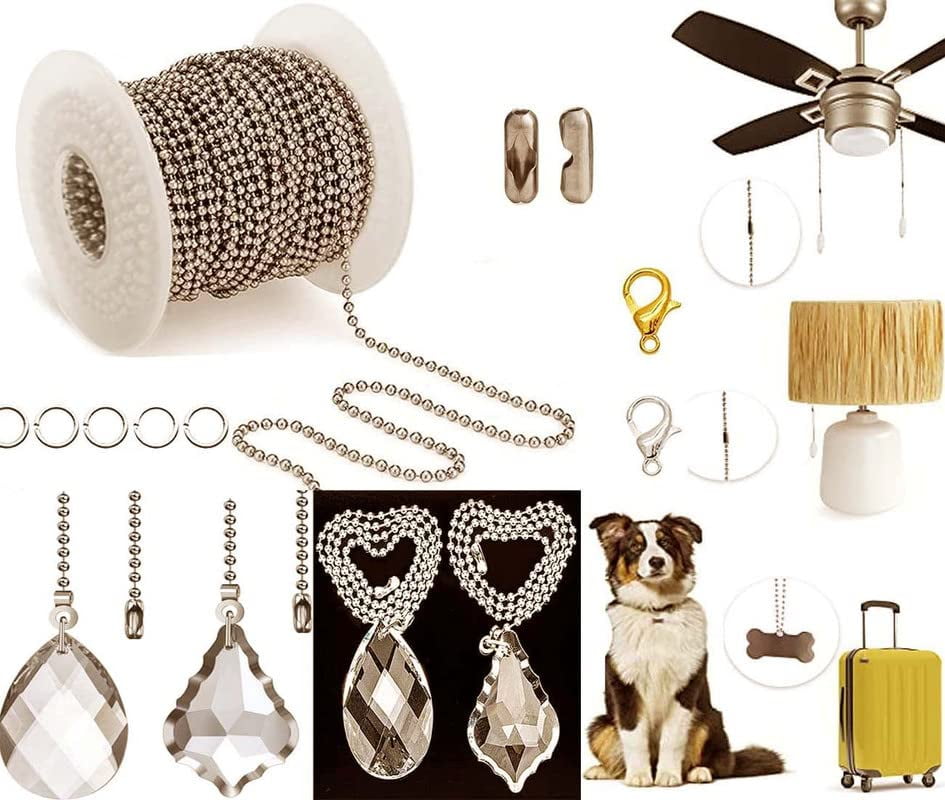 DIY Crafts 3 Mtr Kit Chain Round Diamond Gold Ceiling Fan Pull Chain ...