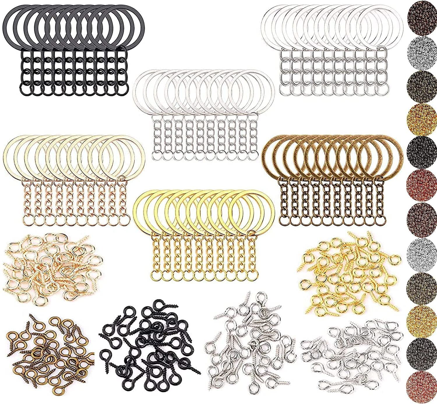 DIY Crafts 4x Silver Split Key Ring with Chain Set Metal Flat Keychain ...