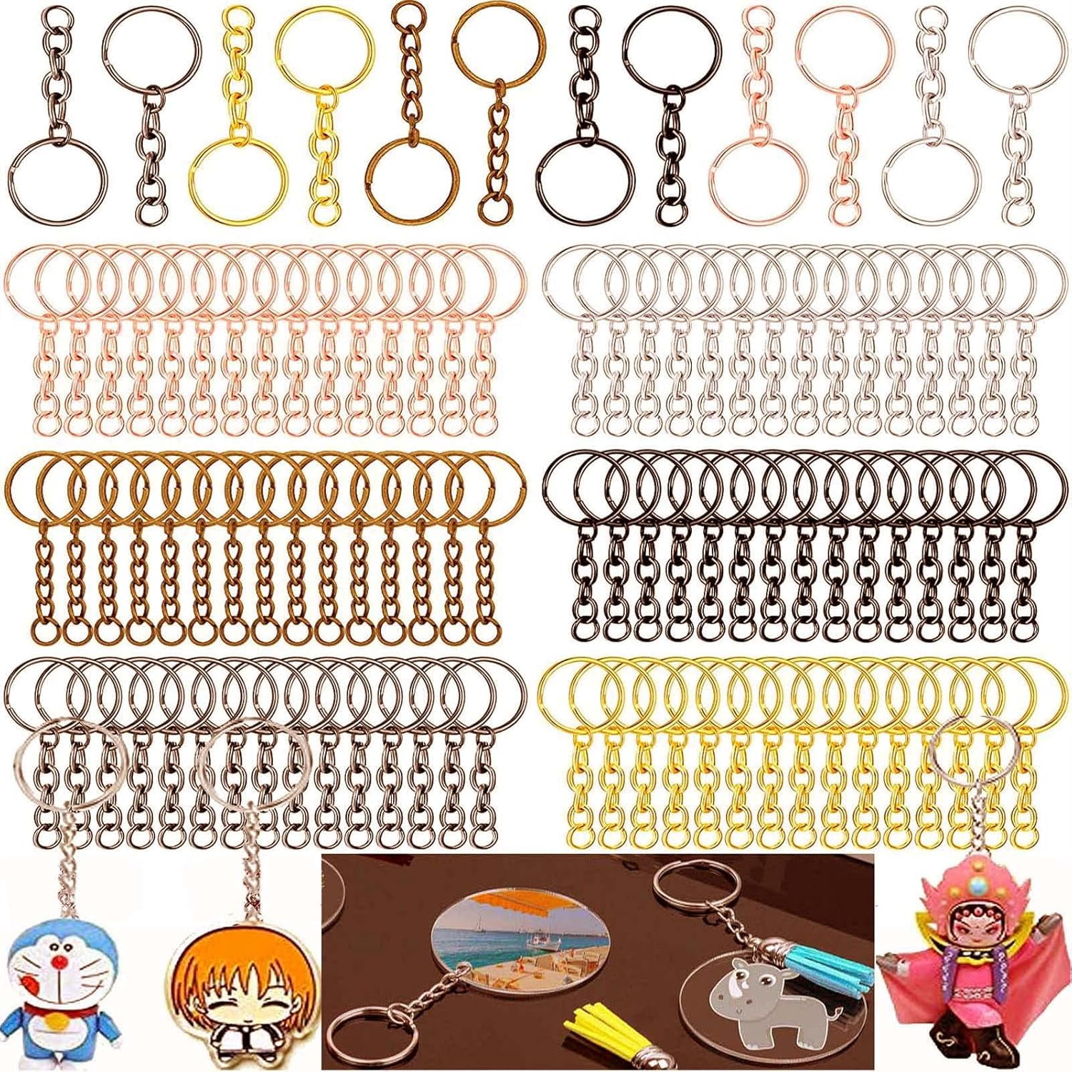 DIY Crafts 5x Keychain Chain Jump Ring Bright Silver D Hook Type Swivel ...