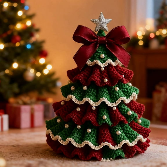 DIY Crochet Christmas Tree Kit,Handmade Crochet Christmas Tree,Tree Bow ...