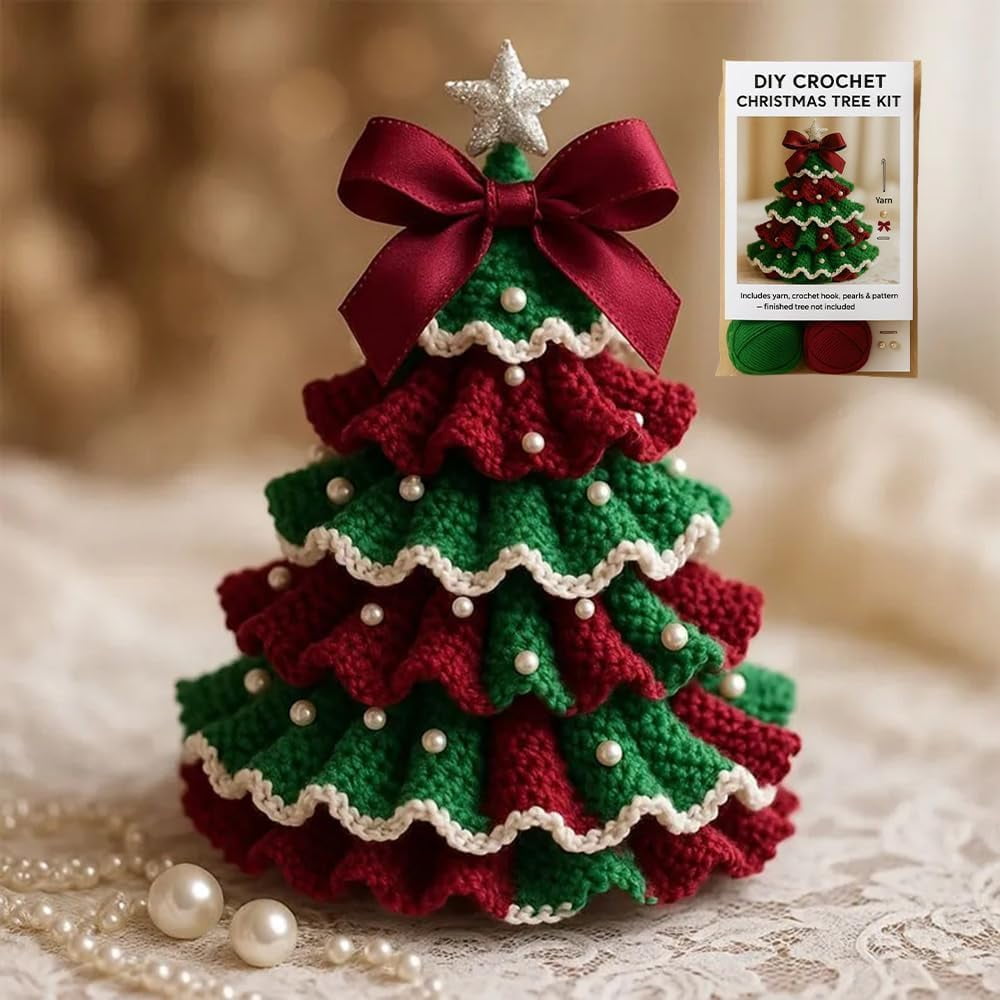 DIY Crochet Christmas Tree Kit,Handmade Crochet Christmas Tree,Tree Bow ...