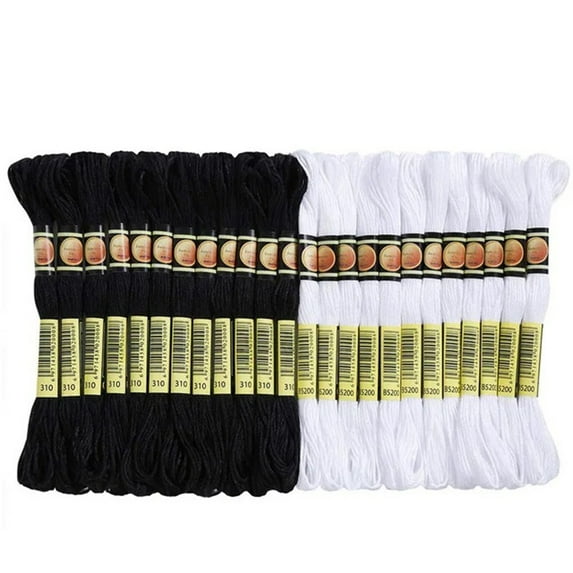 DIY Cross Stitch Thread Set for Embroidery - 8m Black & White Braided ...