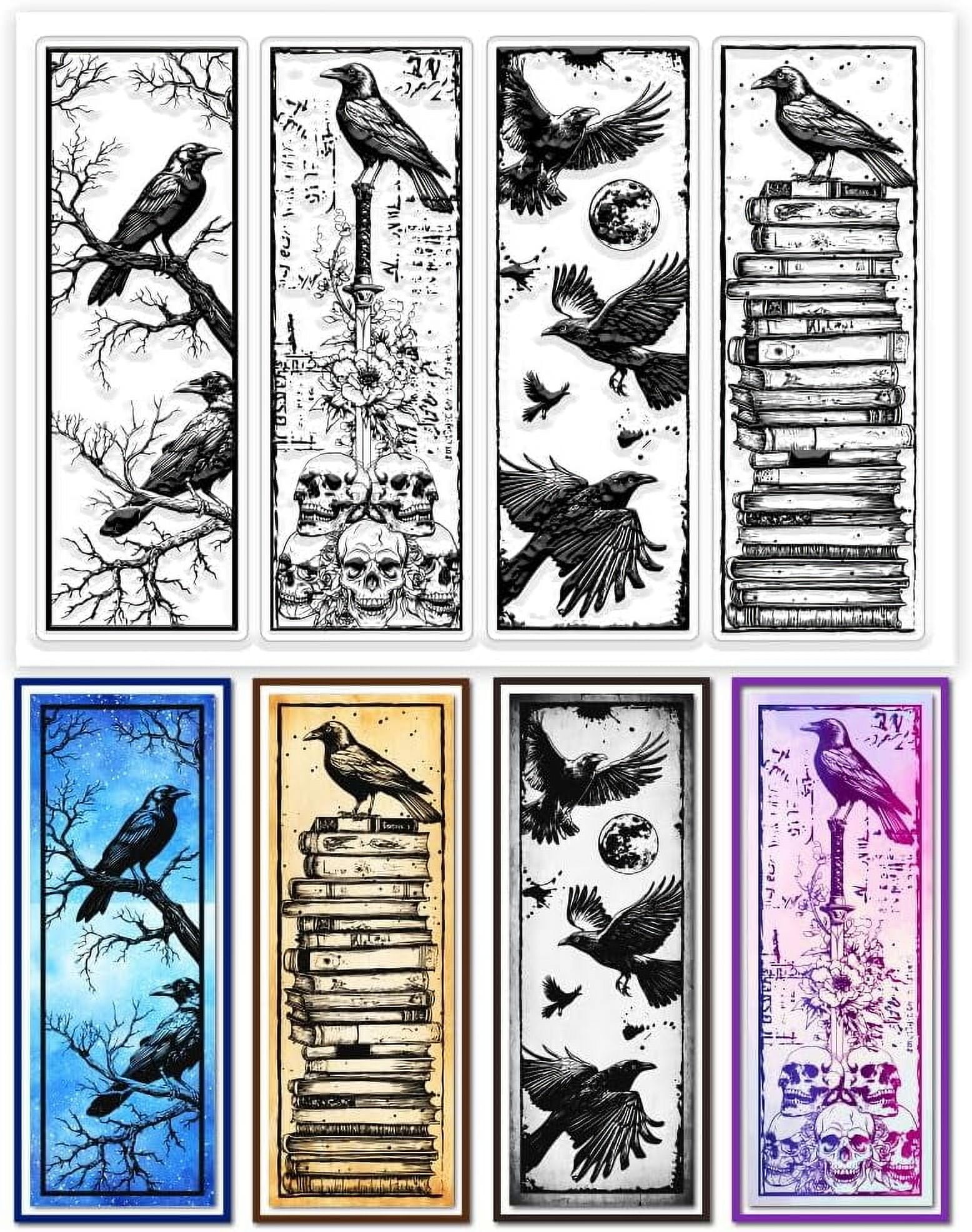 DIY Crow Bookmark Clear Stamps Branch Skeleton Bookmark Silicone Clear ...