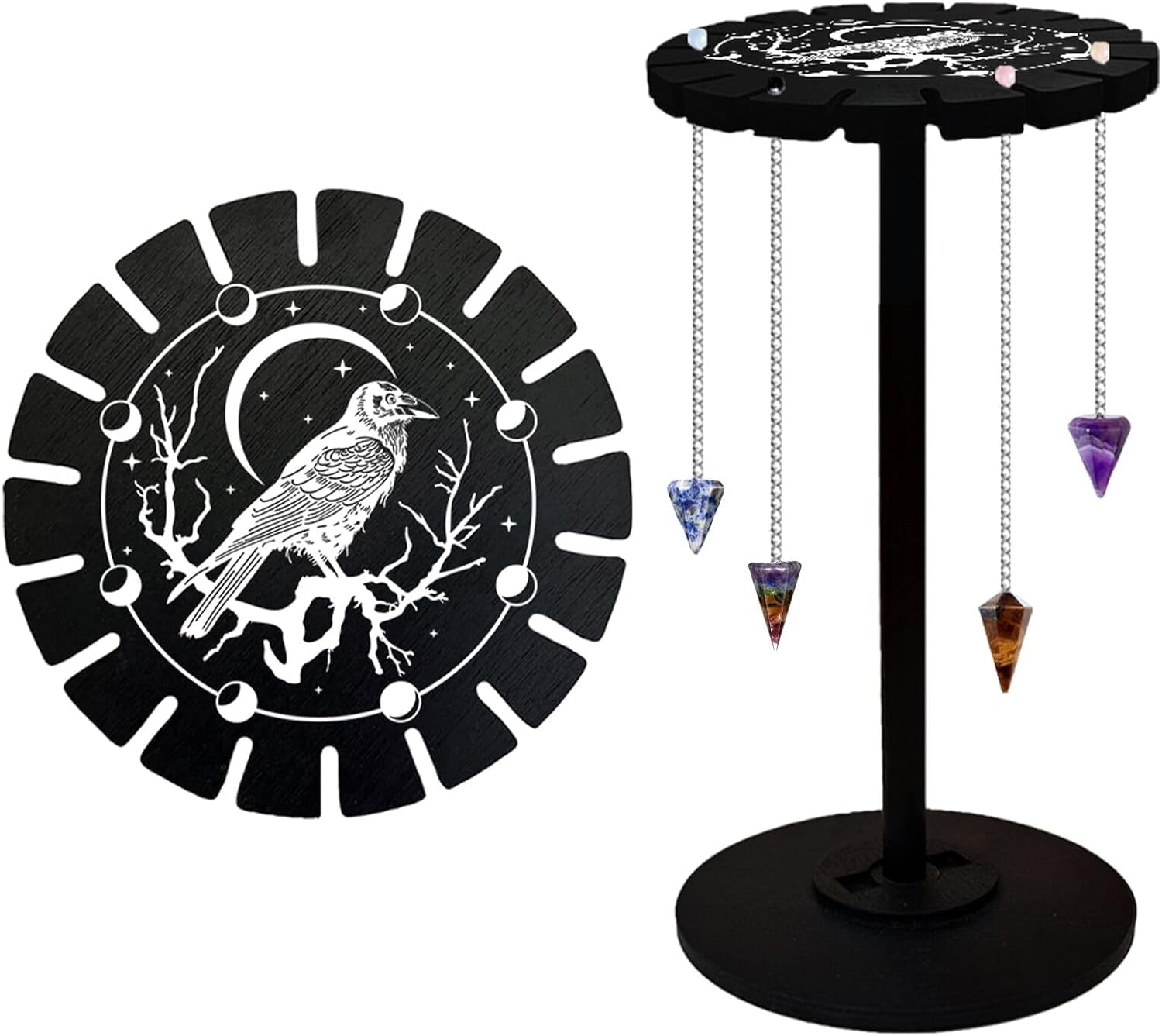 DIY Crow Tree Pendulum Display Stand Black Wooden Crystal Display Shelf ...