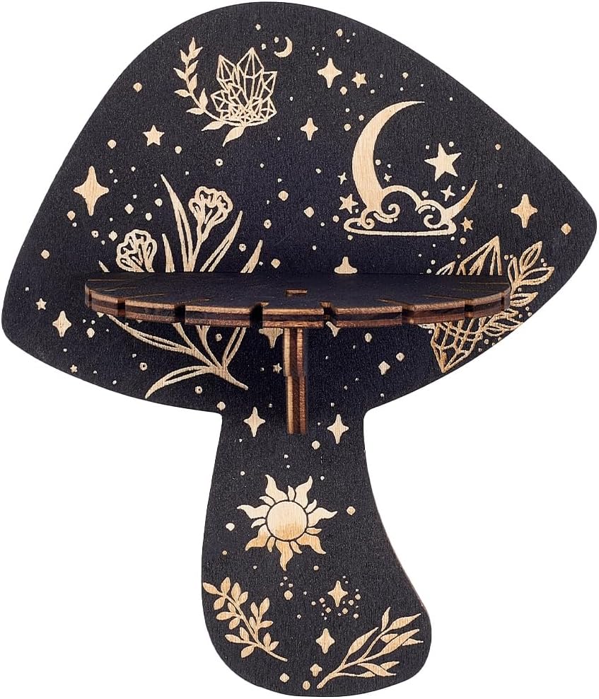 DIY Crystal Shelf Display Mushroom Wooden Wall Crystal Shelf Rustic ...