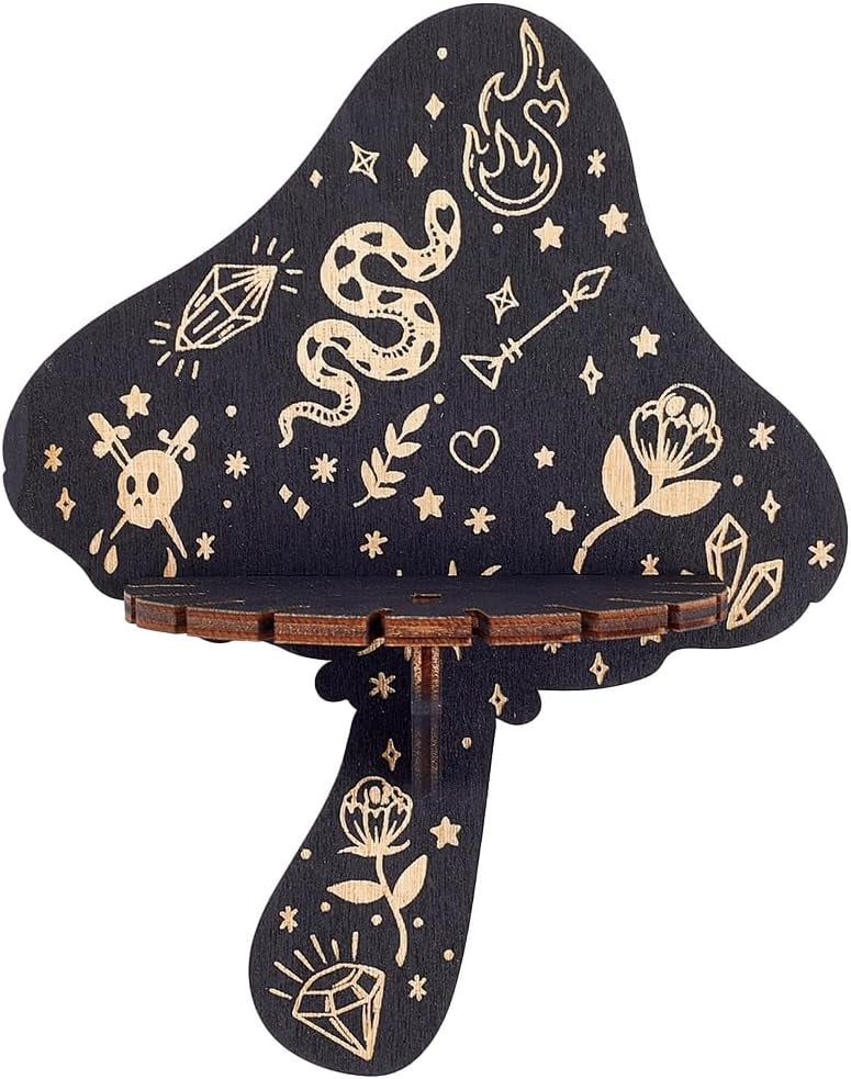 DIY Crystal Shelf Display Wooden Wall Crystal Shelf Mushroom Floating ...