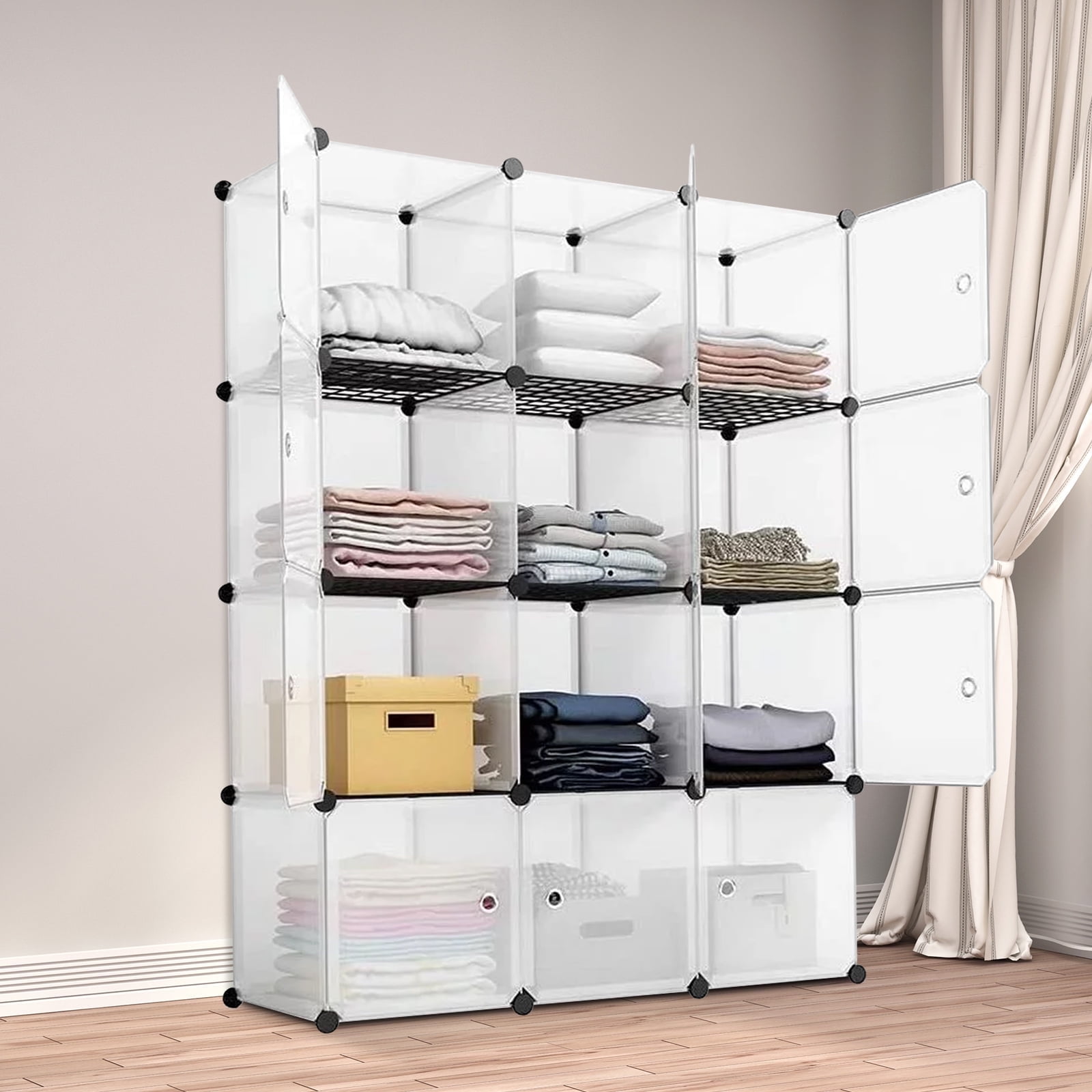 DIY 12-Cube Storage Organizer with Doors, Modular Bookshelf, Closet ...