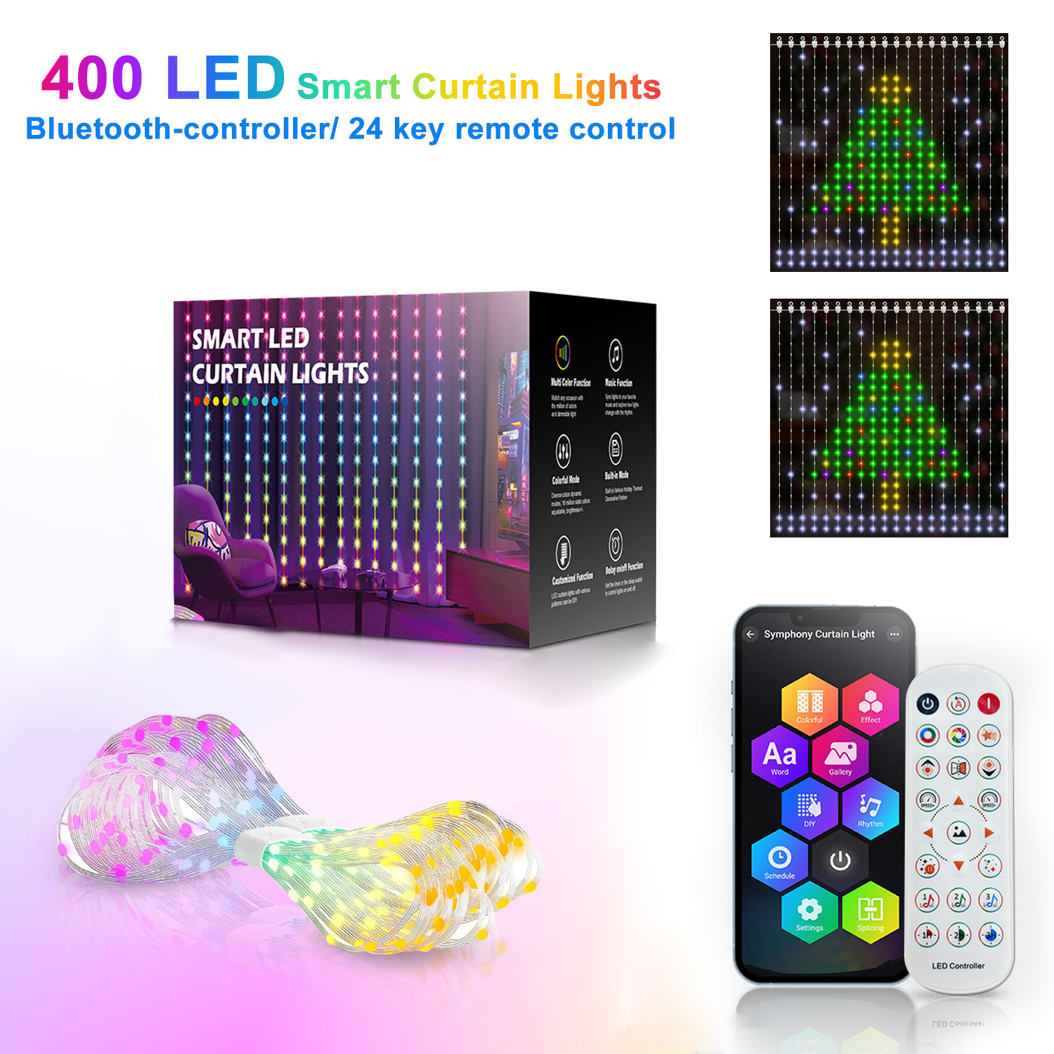 DIY Curtain Lights,Smart Christmas Curtain Lights,400 LED RGB 6.56ft x ...