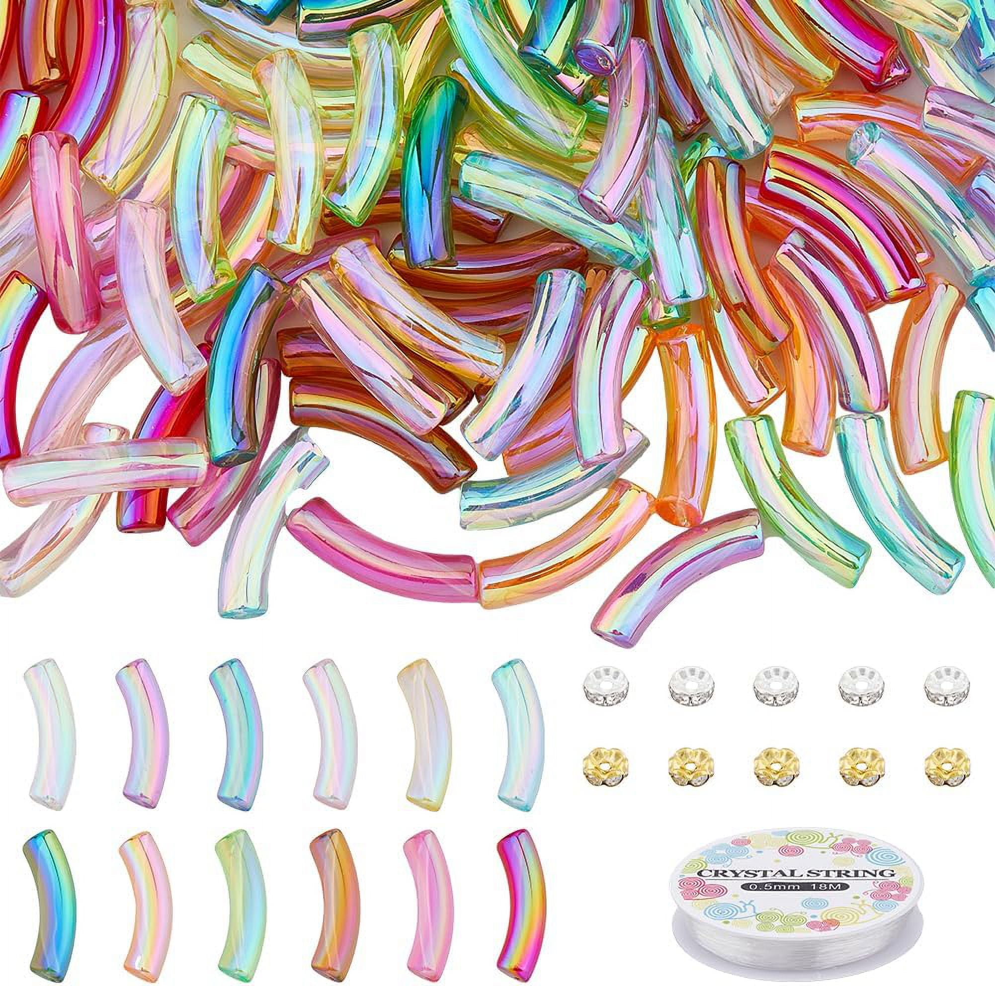 DIY Curved Tube Bracelet Kit 120Pcs Colorful Curved Tube Acrylic Beads 1 Roll Elastic Thread and ...