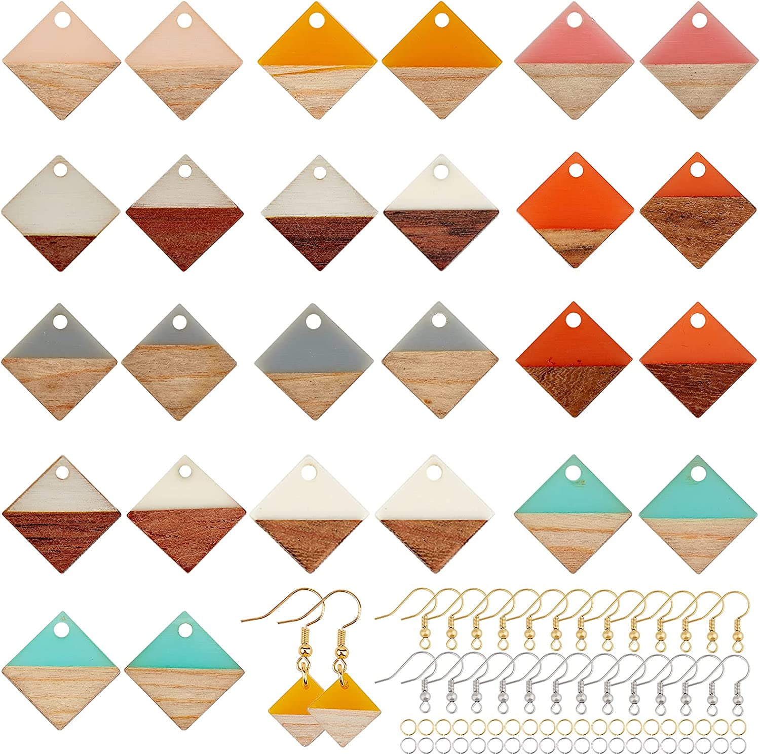 DIY Dangle Earring Making Kits Including Resin & Wood Pendants Brass ...
