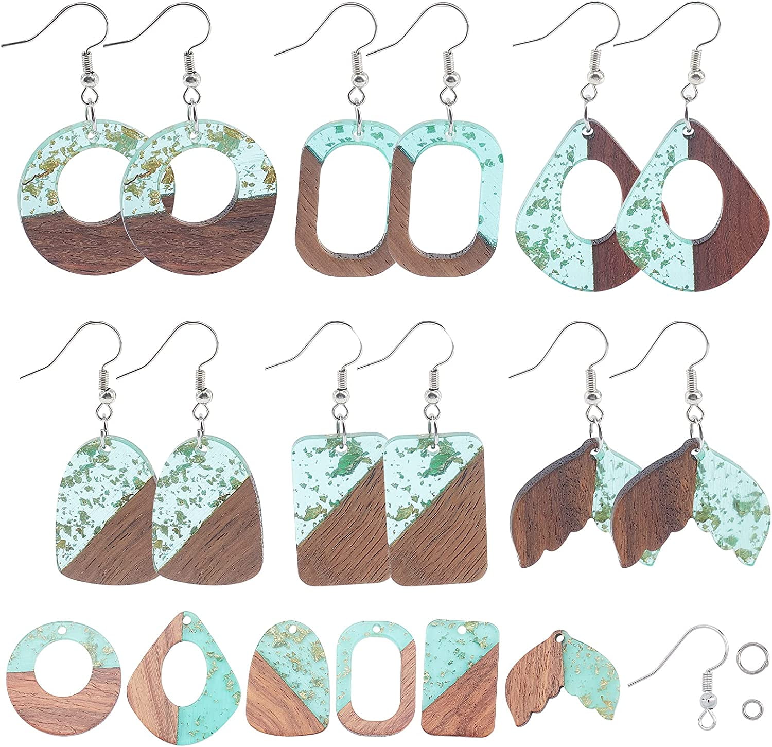 DIY Dangle Earring Making Kits Including Transparent Resin & Walnut ...