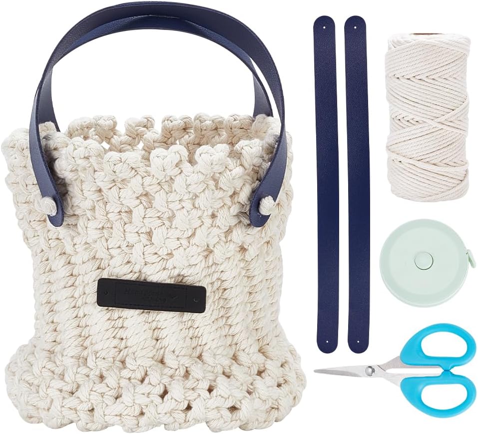 DIY Decorative Basket Macrame Basket Kit with PU Label Macrame Kit for ...