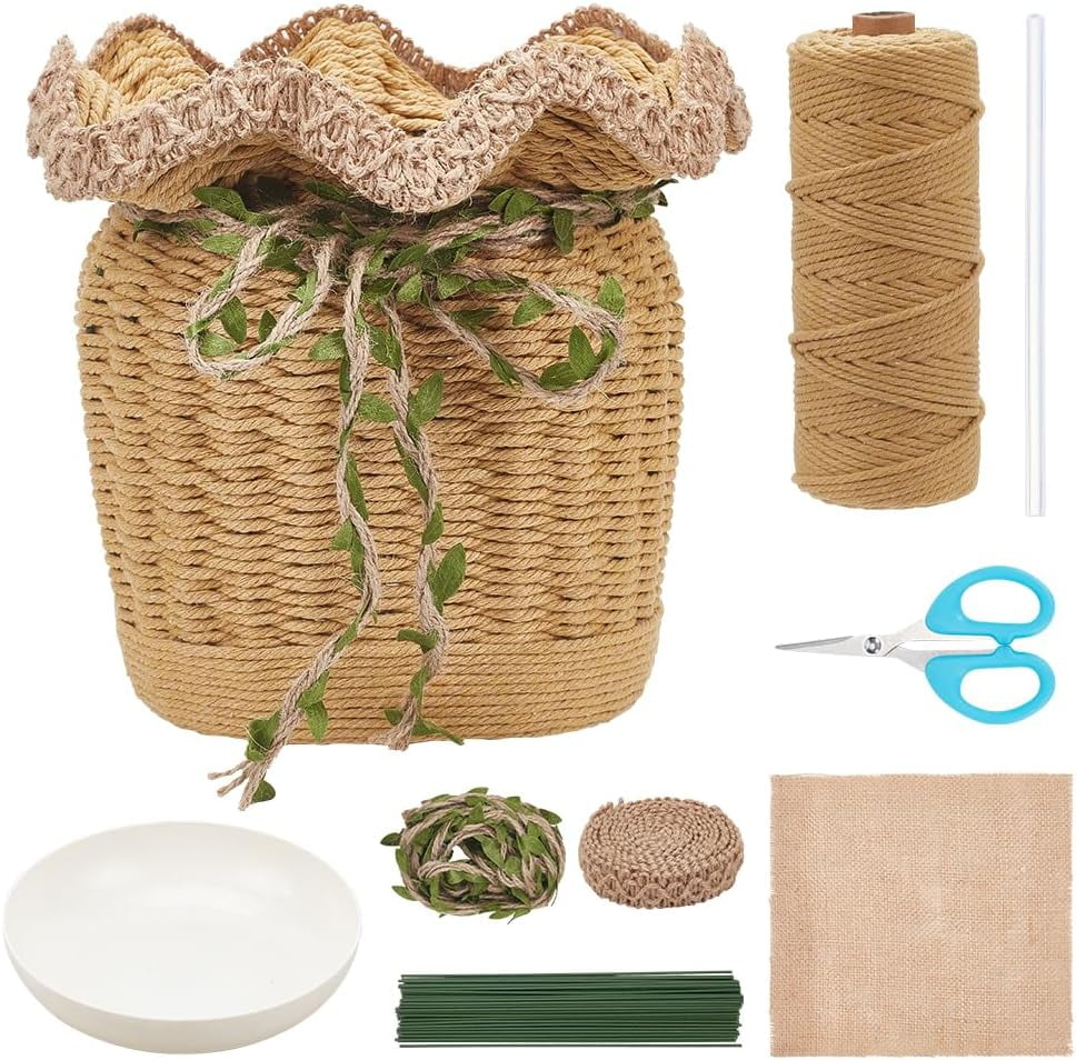 DIY Decorative Flowers Basket Weaving Kit Cotton Cord Flowers Bouquet ...