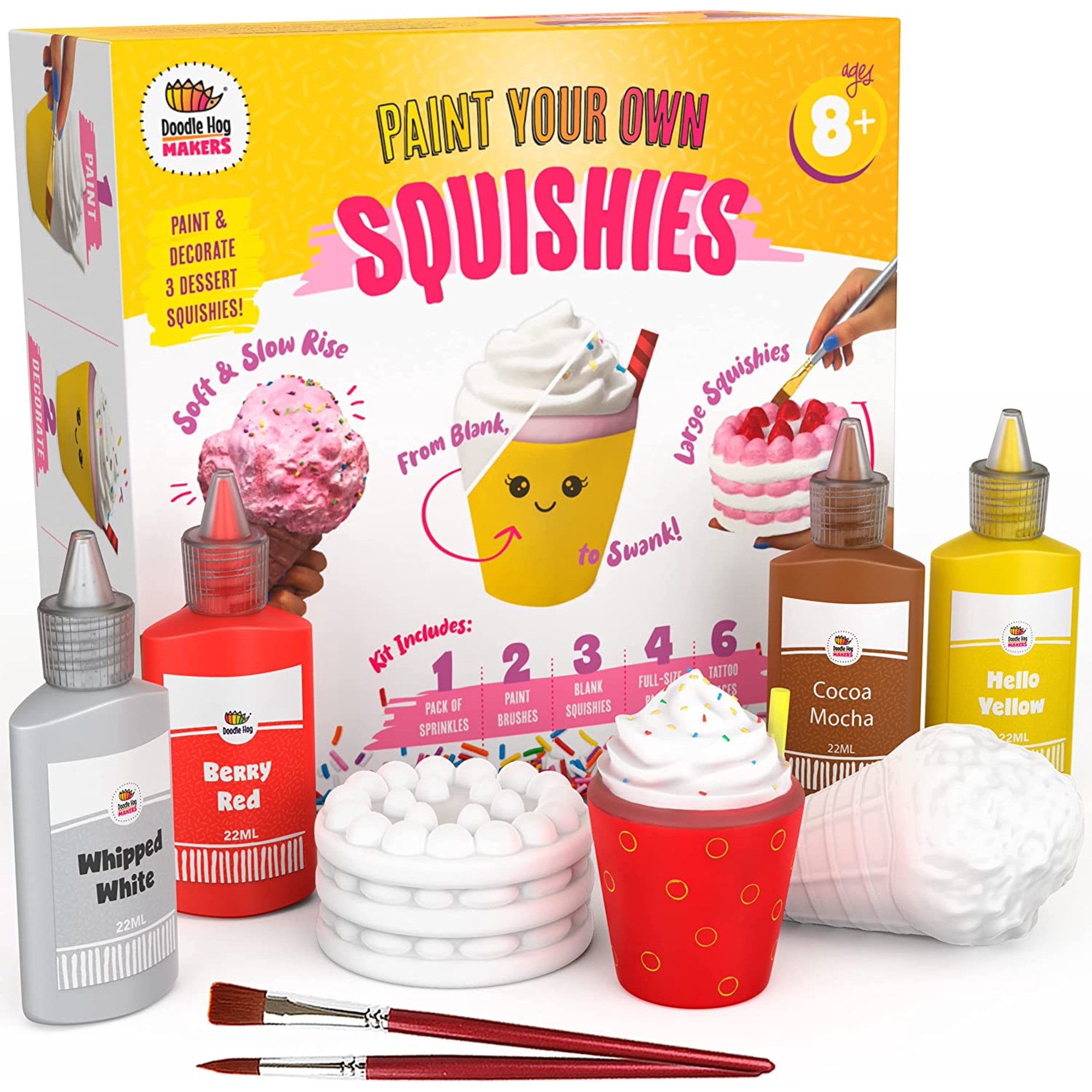 Doodle Hog DIY Dessert Squishies Kit, Paint and Decorate 3 Slow Rise ...