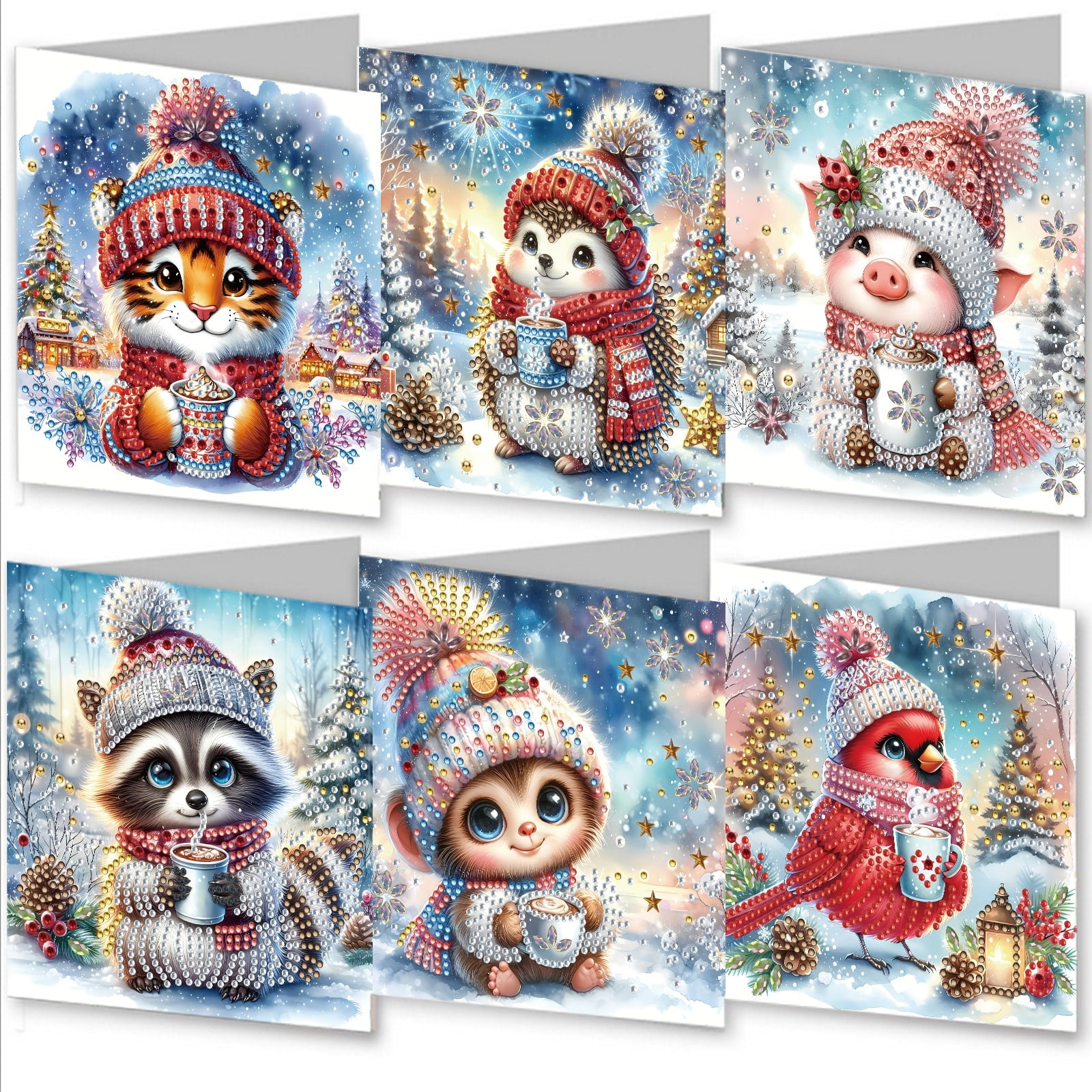 DIY Diamond Greeting Card Diamond Art Painting Christmas Animal Style Creative Design Holiday ...