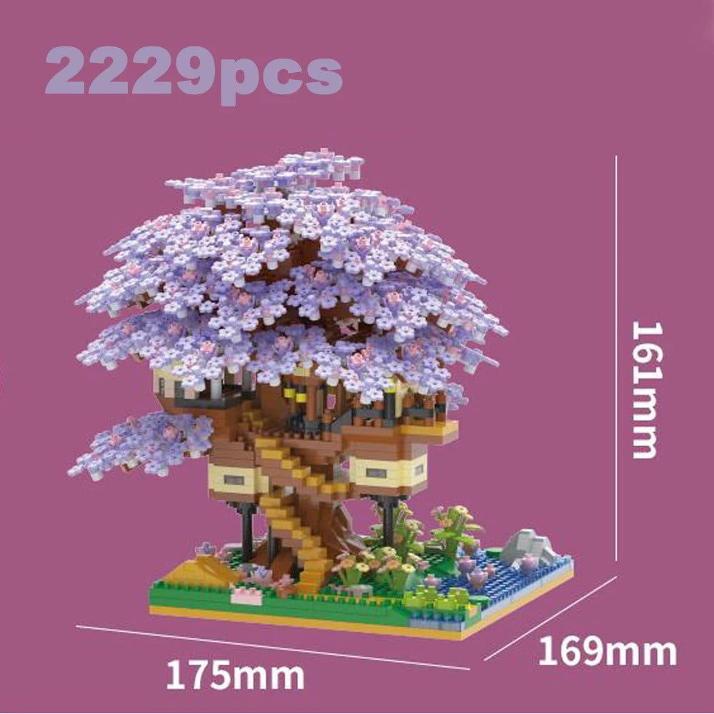 DIY Discoloration Cherry Blossom Flower Pink Tree House Train Assembly ...