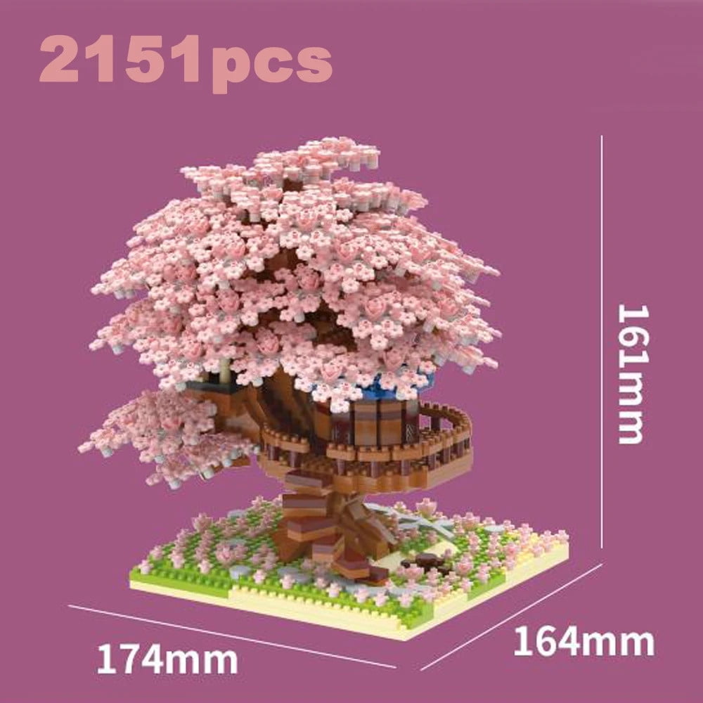 DIY Discoloration Cherry Blossom Flower Pink Tree House Train Assembly ...
