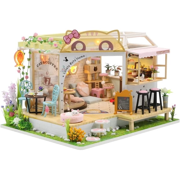 DIY Dollhouse Miniature Wooden Furniture Kit, Doll House Kit with Dust ...