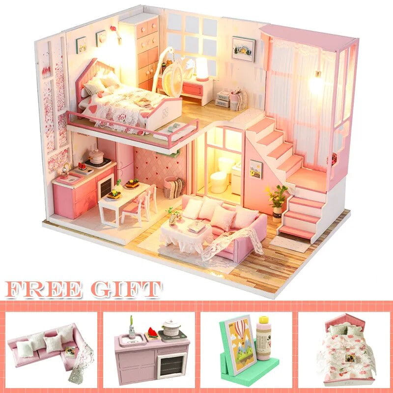 DIY Dollhouse Wooden doll Houses Miniature Doll House Furniture Kit ...