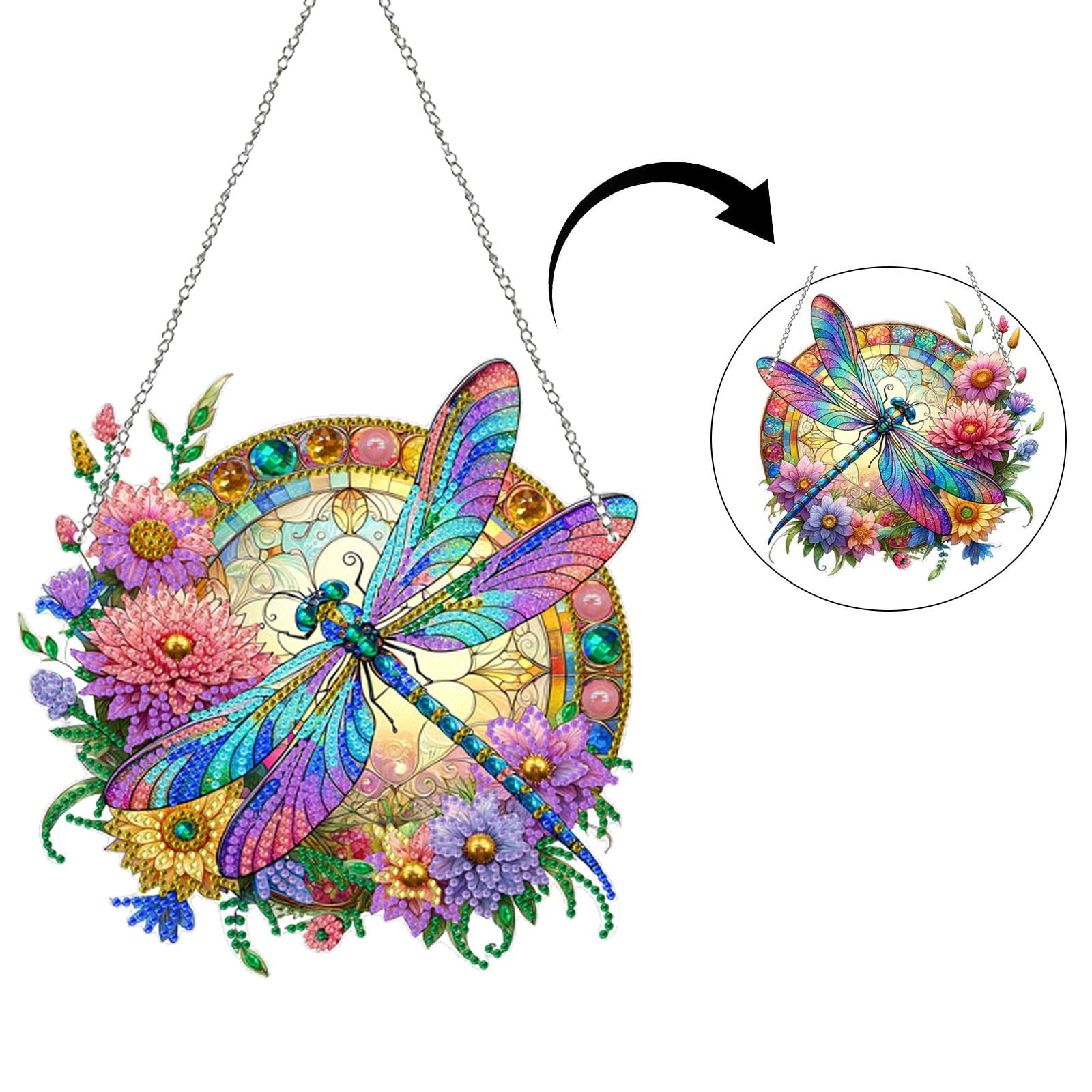 DIY Dot Diamond Pendant Diamond Art Painting Flower Dragonfly Creative Design Round Home ...