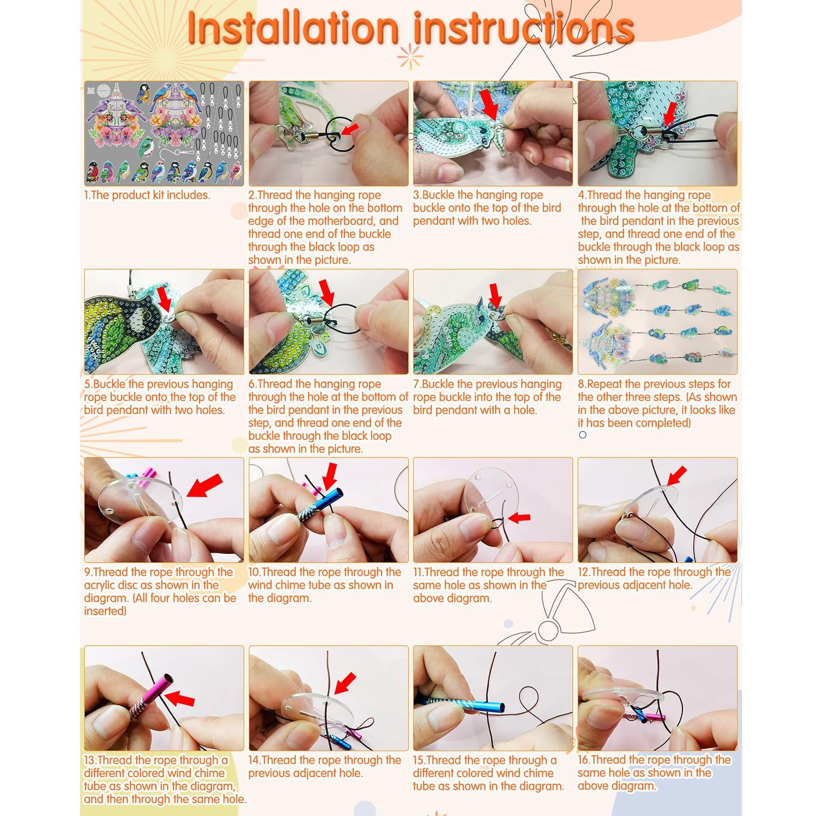 DIY Dotted Diamond Art Painting Wind Chime Kit Three Dreamy Sun ...