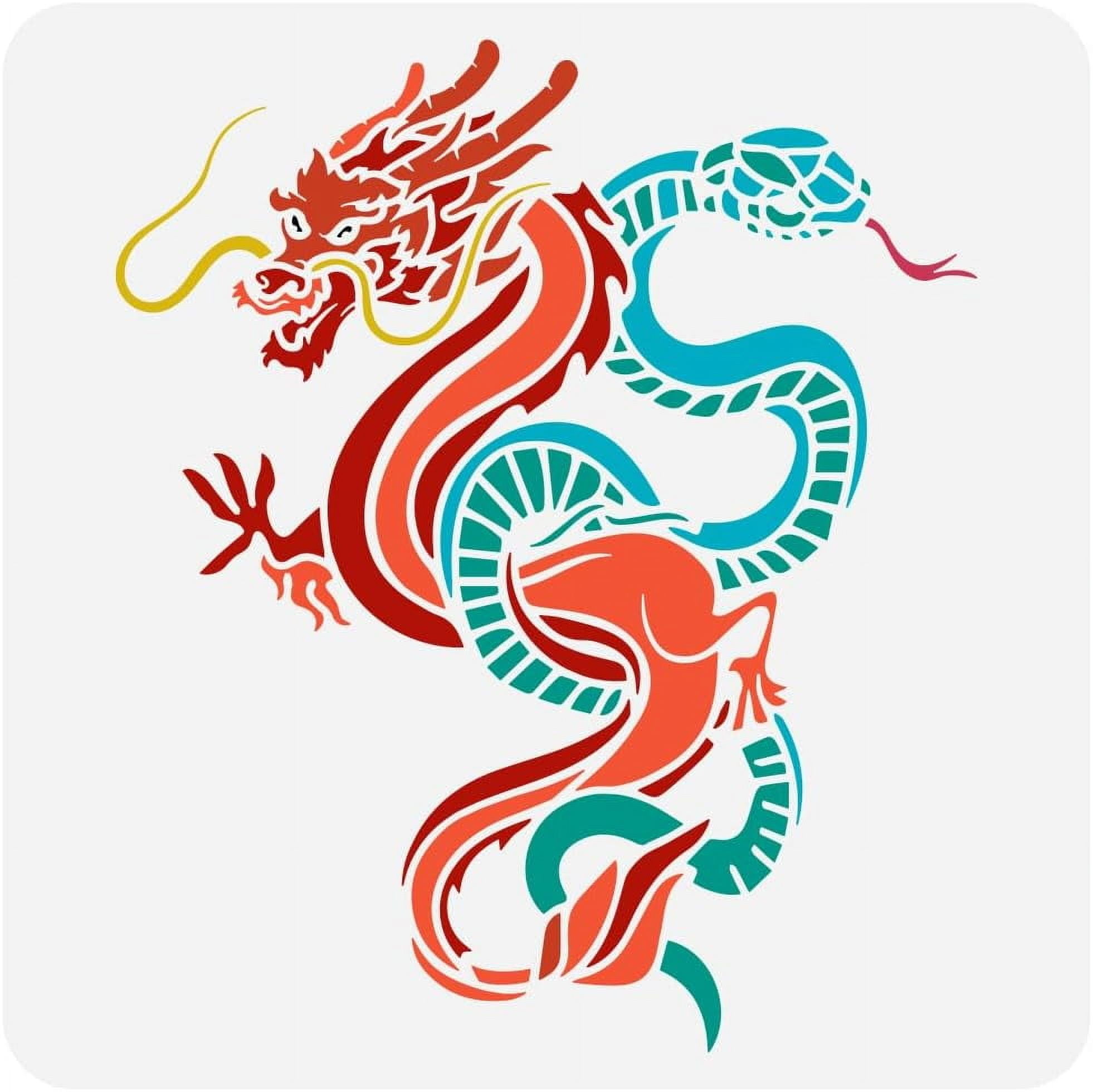 DIY Dragon and Snake Painting Stencil 11.8x11.8inch Reusable Oriental ...