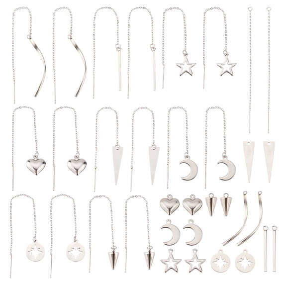 DIY Ear Thread Making Kit Star & Moon & Bar & Cone & Heart Stainless ...