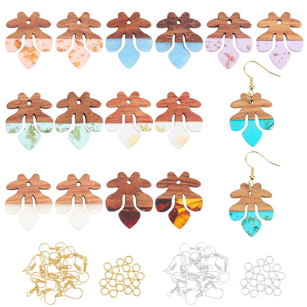 DIY Earring Making Kit Including Fleur-de-lis Shaped Resin Walnut Wood ...