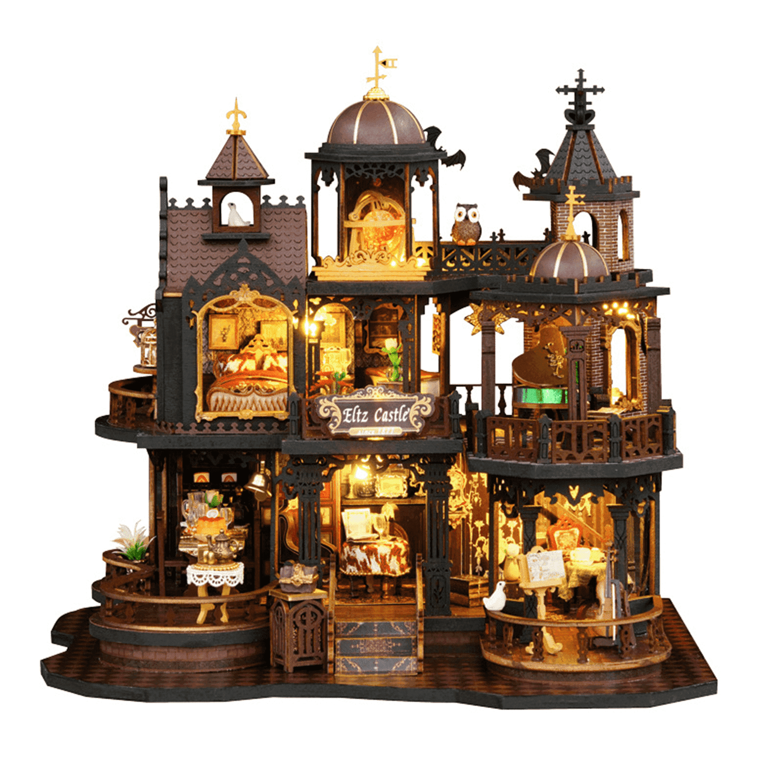 DIY Edinburgh Castle Dollhouse 3D Wooden Puzzle Building Toys LED Book ...