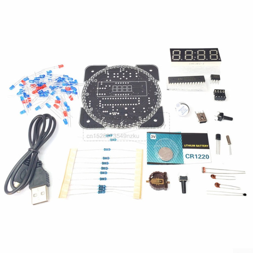 DIY Electronic Clock Kit Rotating LED IC Chip DS1302 SCM Learning Board ...