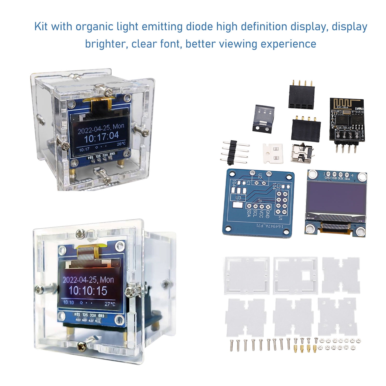 DIY Electronic Clock Kit W/ Acrylic Shell OLED Display, USB Powered ...
