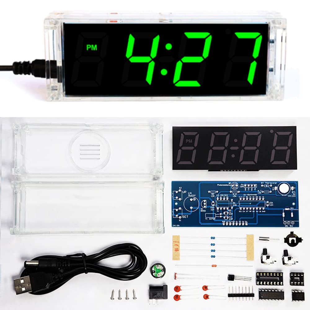 DIY Electronic Clock kit AIF9 4 Digital Tube Green LED time Week Temperature Date Display with ...