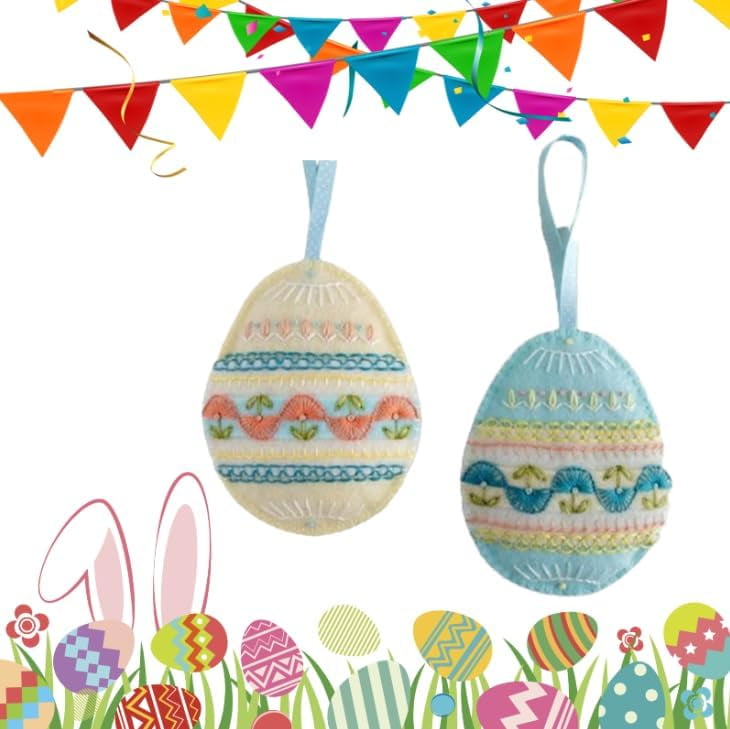 DIY Embroidered Felt Easter Eggs kit, Easter Eggs Embroidery Pattern Template Ornaments Set ...